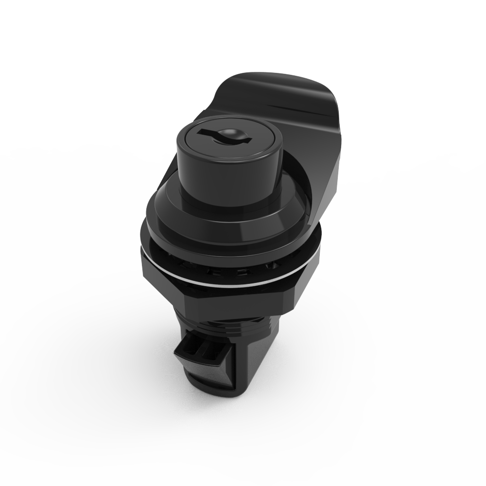 Key Locking Push Button Latch with Pull Tab - Black Plastic for Cabinets