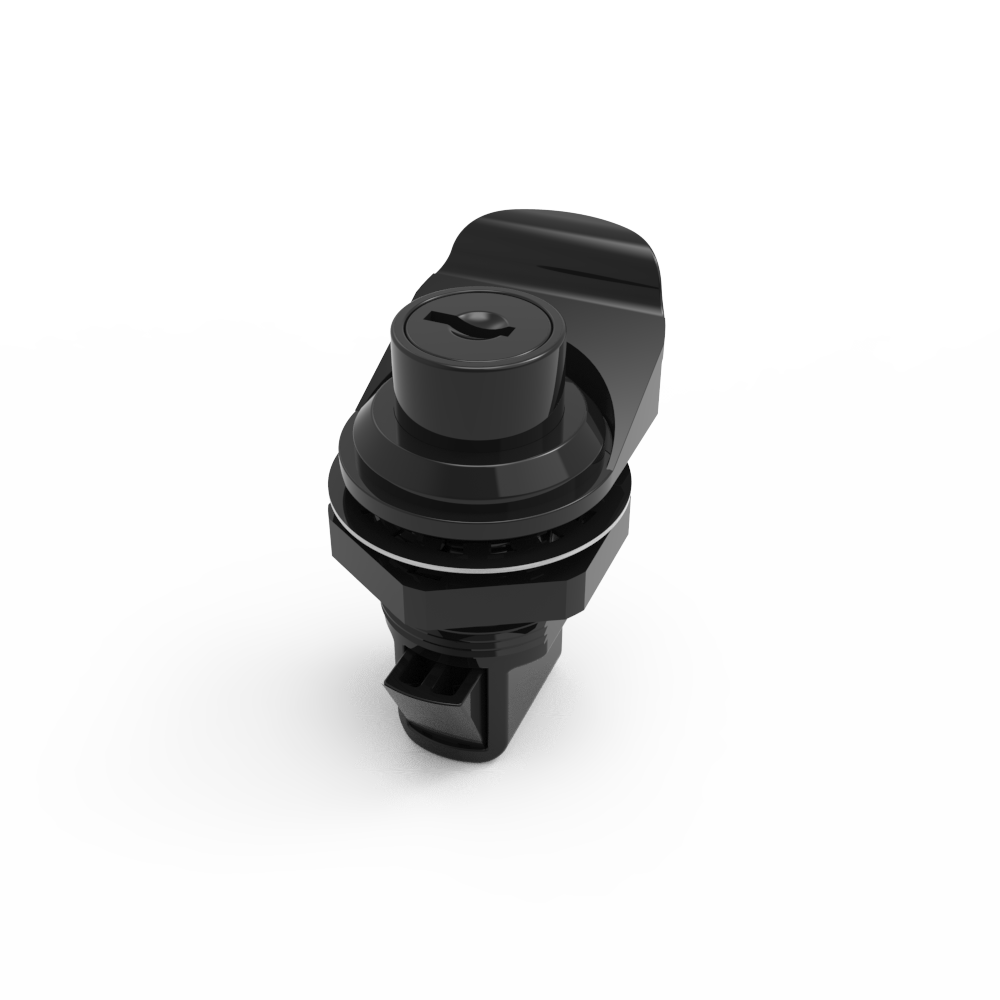Key Locking Push Button Latch with Pull Tab - Black Plastic for Cabinets
