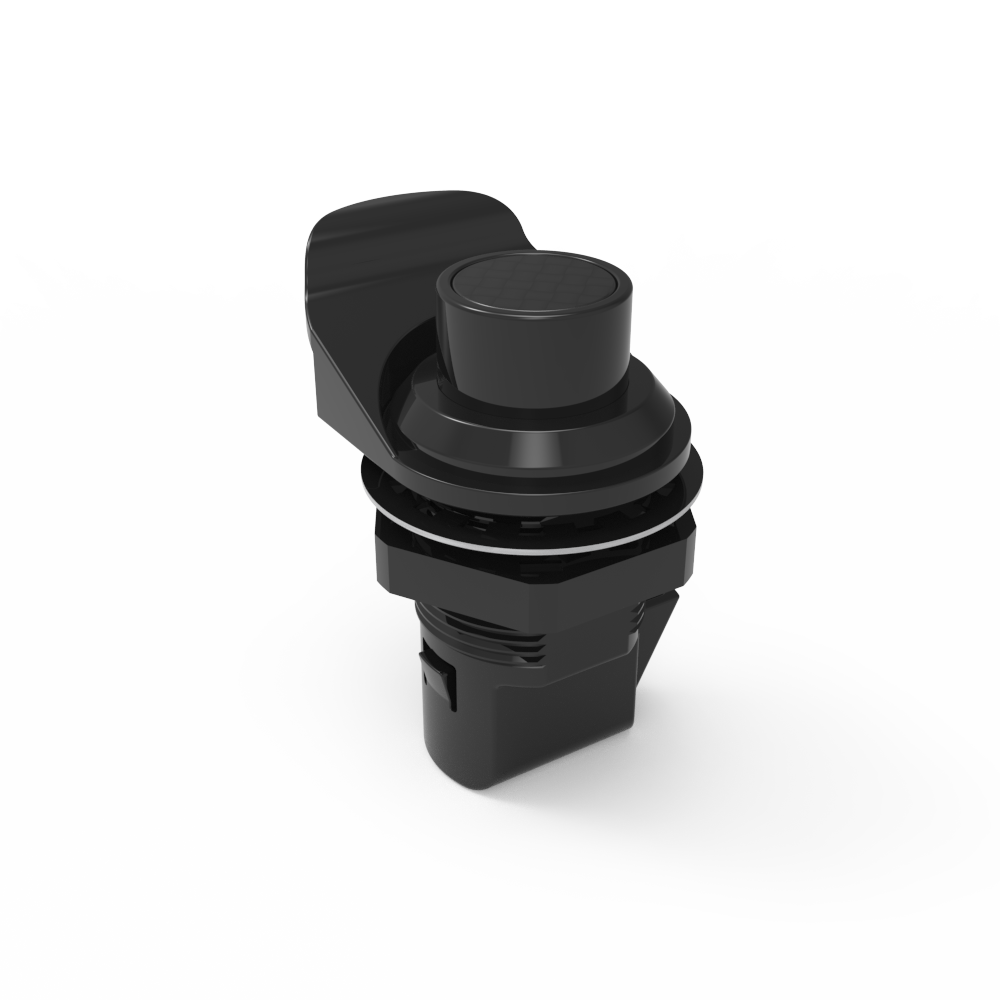 Key Locking Push Button Latch with Pull Tab - Black Plastic for Cabinets